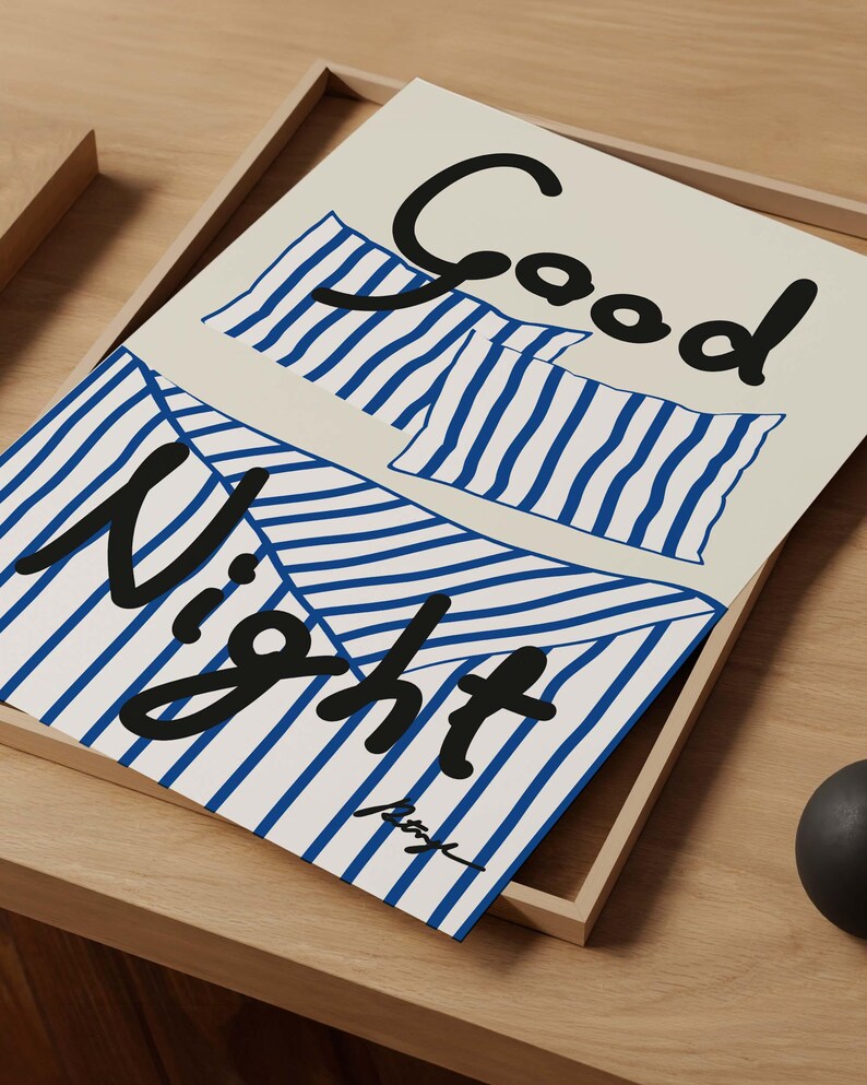 Goodnight Print, Hand Drawn Bedroom Wall Art, Cute Above Bed Poster ...