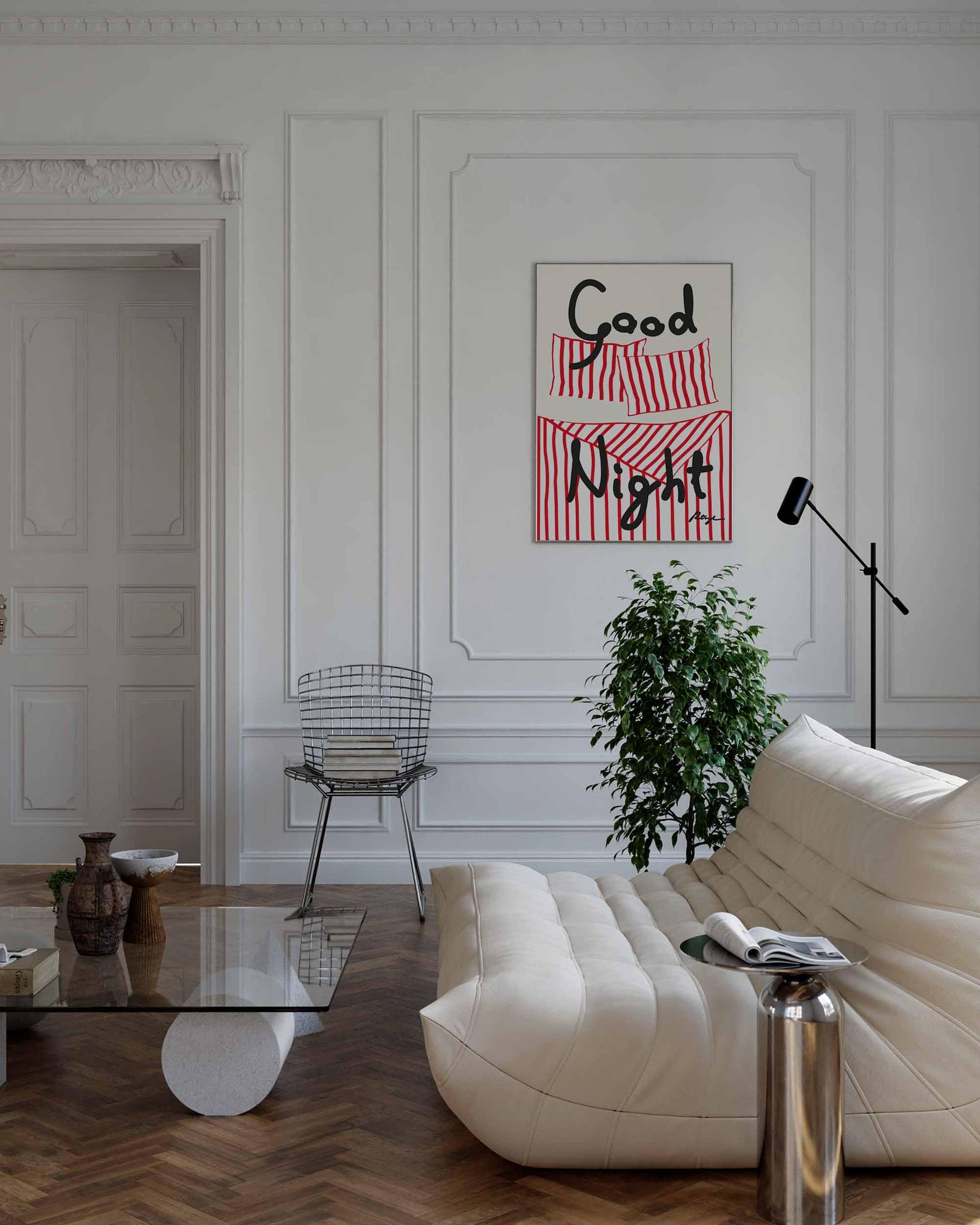 Goodnight Print, Hand Drawn Bedroom Wall Art, Cute Above Bed Poster ...