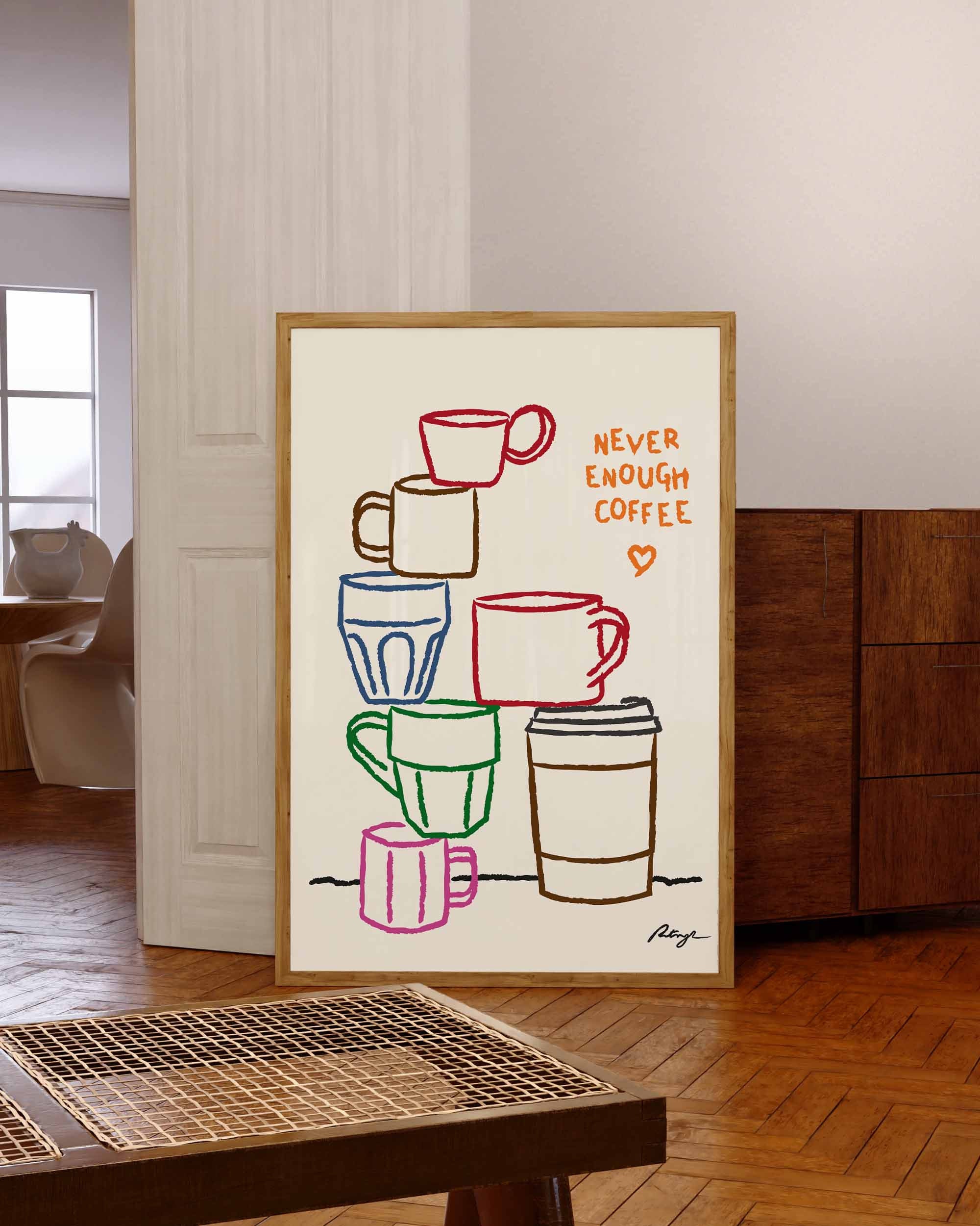 Coffee Poster Colourful Coffee Mug Wall Art Vintage Coffee Print ...