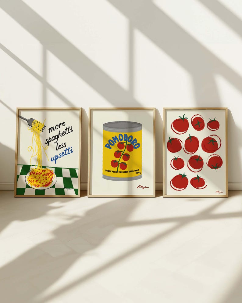 Spaghetti Tomato Kitchen Print Set: Vintage Food Gallery Wall Art - Etsy