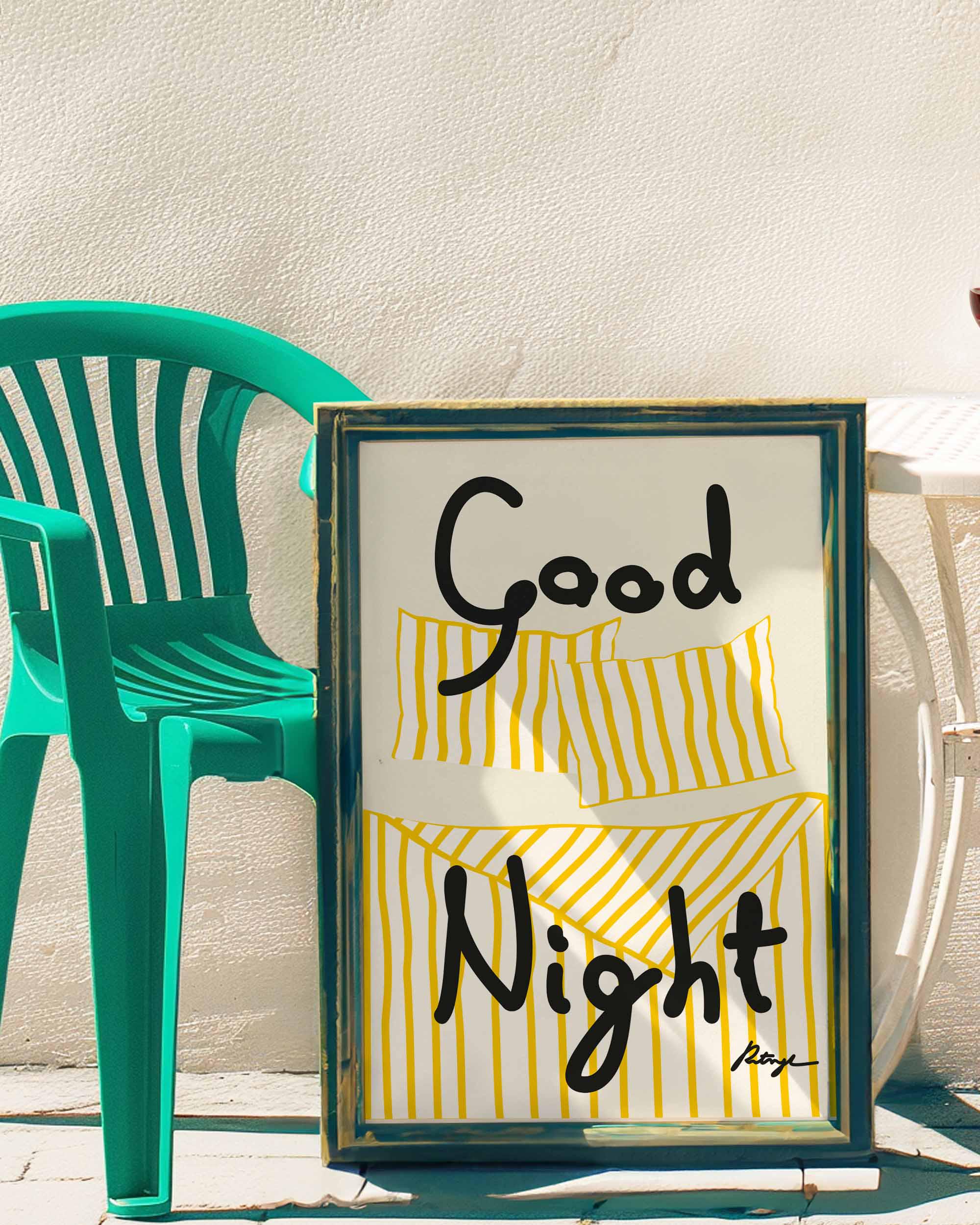 Goodnight Print, Hand Drawn Bedroom Wall Art, Cute Above Bed Poster ...