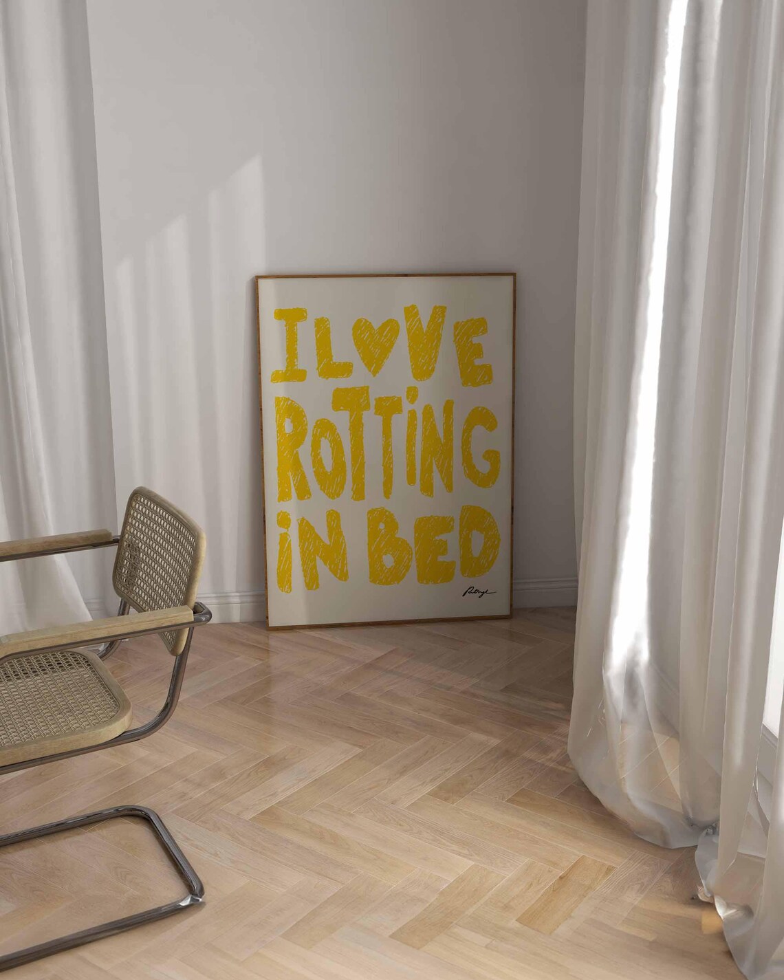 I Love Rotting in Bed Print, Retro Bold Font Poster, Hand Drawn Bedroom ...
