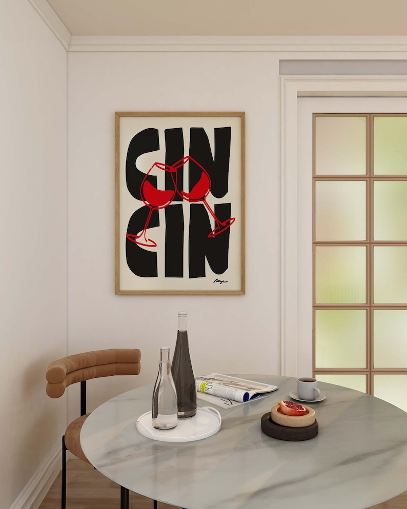 Cin Cin Print: Retro Wine Glasses Poster, Kitchen Bar Art - Etsy