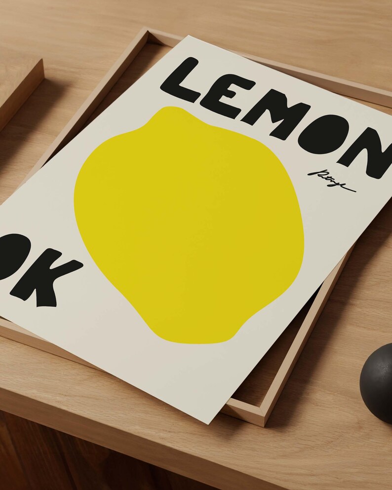 Lemon Print: Funny Food Poster, Mid Century Modern Kitchen Wall Art ...