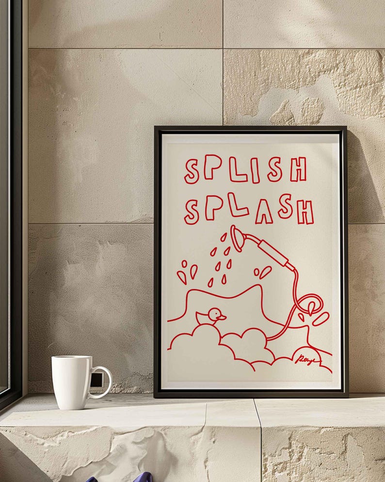 Splish Splash Print: Funny Bathroom Wall Art, Blue Bath Time ...