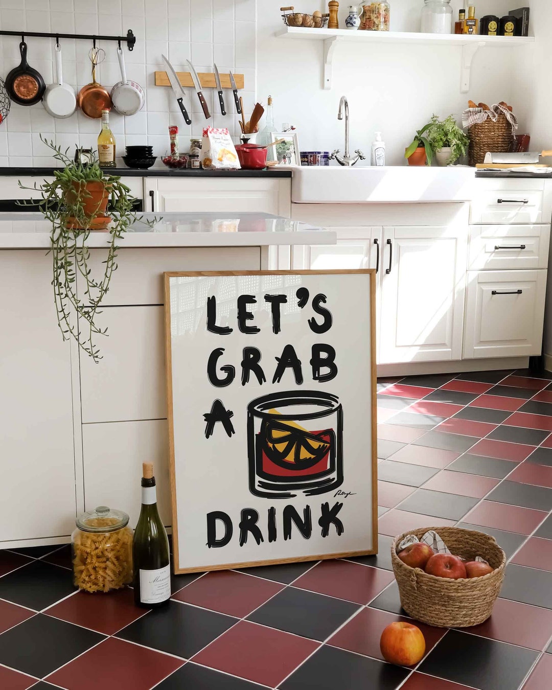 Let's Grab a Drink Print, Colorful Cocktail Poster, Hand Drawn Drink ...