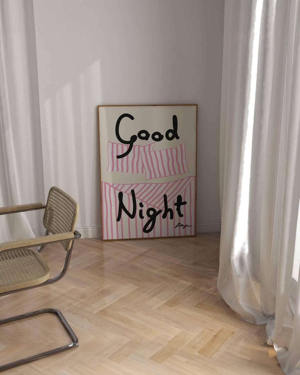 Goodnight Print, Hand Drawn Bedroom Wall Art, Cute Above Bed Poster ...