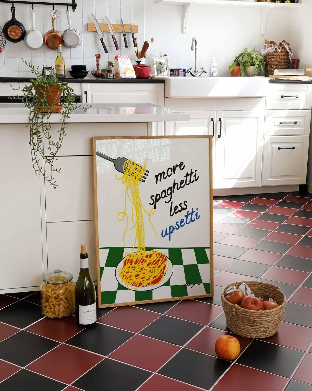 More Spaghetti Less Regretti Print, Hand Drawn Food Poster, Italian ...