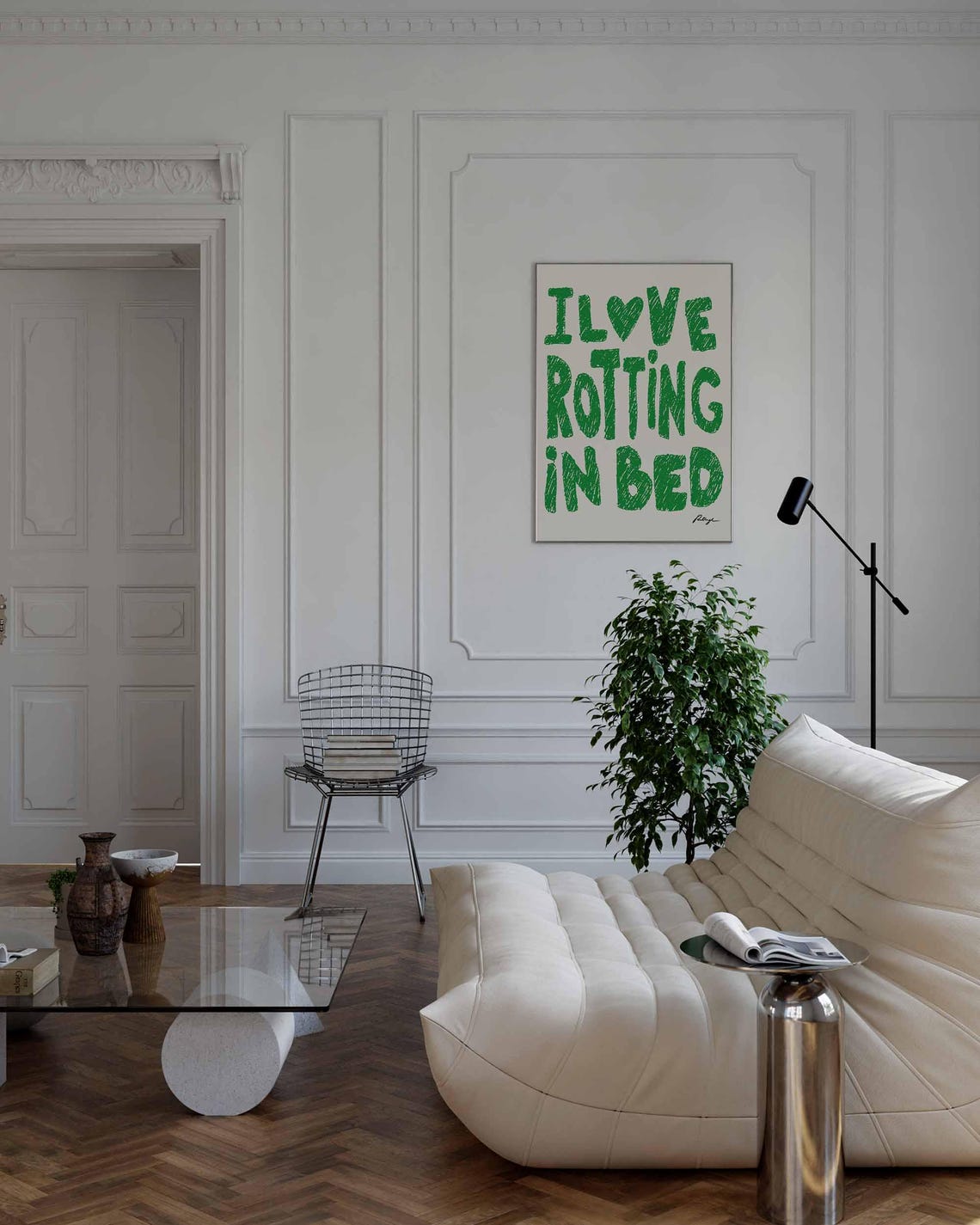 I Love Rotting in Bed Print, Retro Bold Font Poster, Hand Drawn Bedroom ...