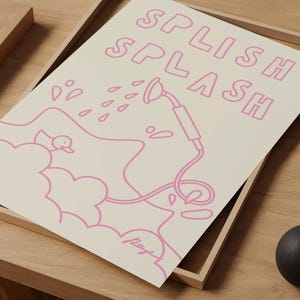 Splish Splash Print: Funny Bathroom Wall Art, Blue Bath Time ...