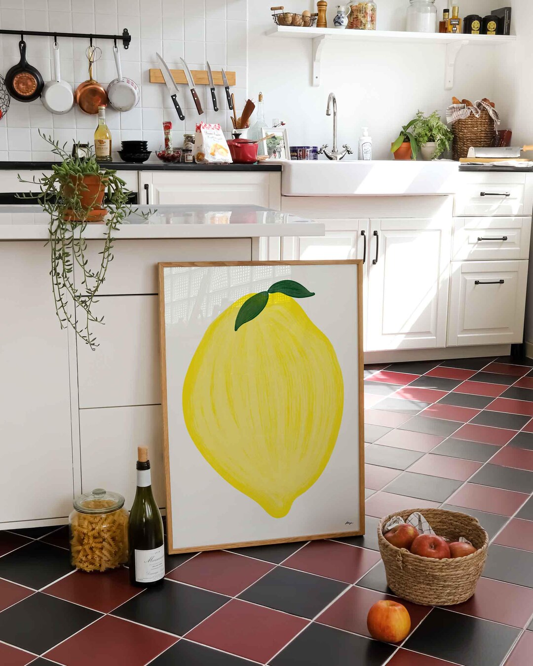 Big Lemon Print: Modern Kitchen Wall Art, Retro Lemon Poster Italian ...