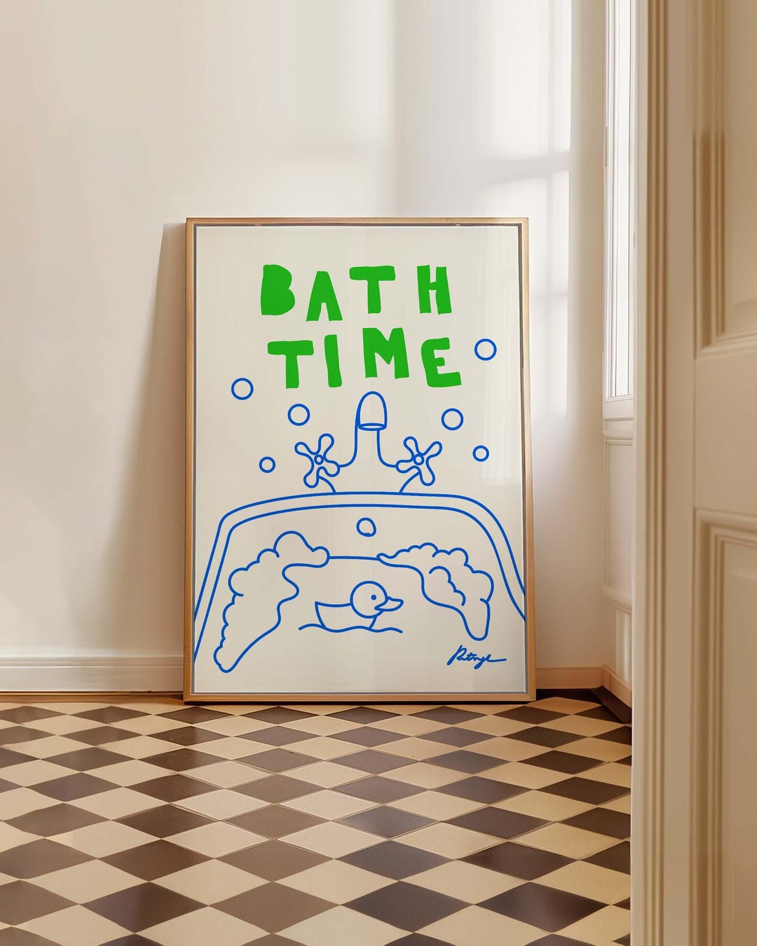 Bath Time Print, Hand Drawn Bathroom Poster, Aesthetic Art Print, Fun ...