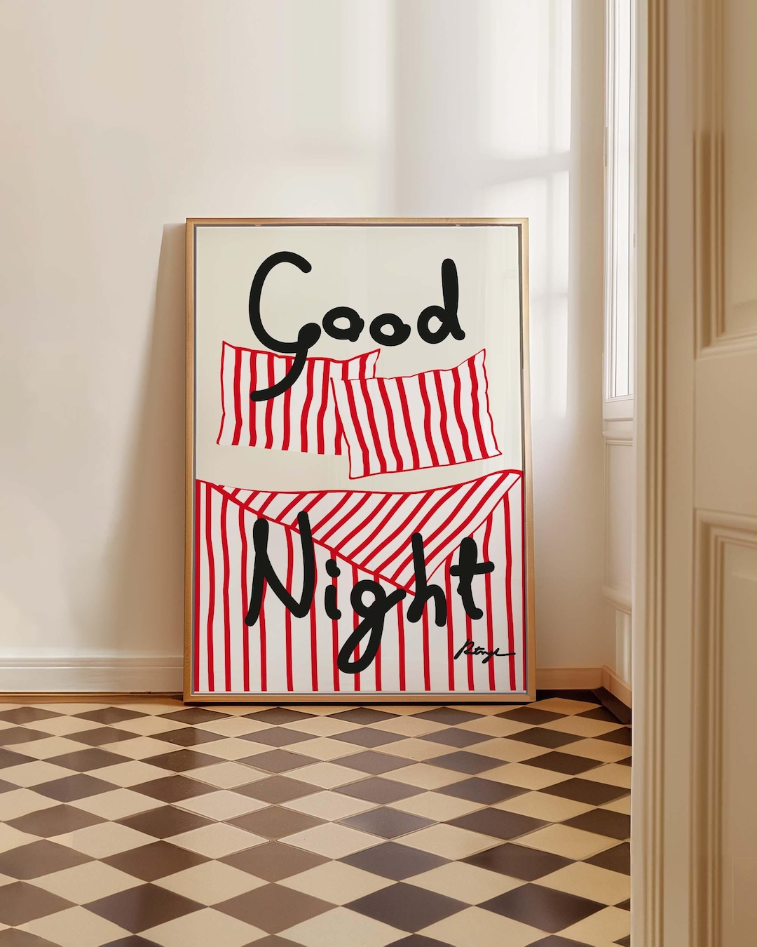 Goodnight Print, Stay in Bed Poster, Handdrawn Bedroom Wall Art, Cute ...