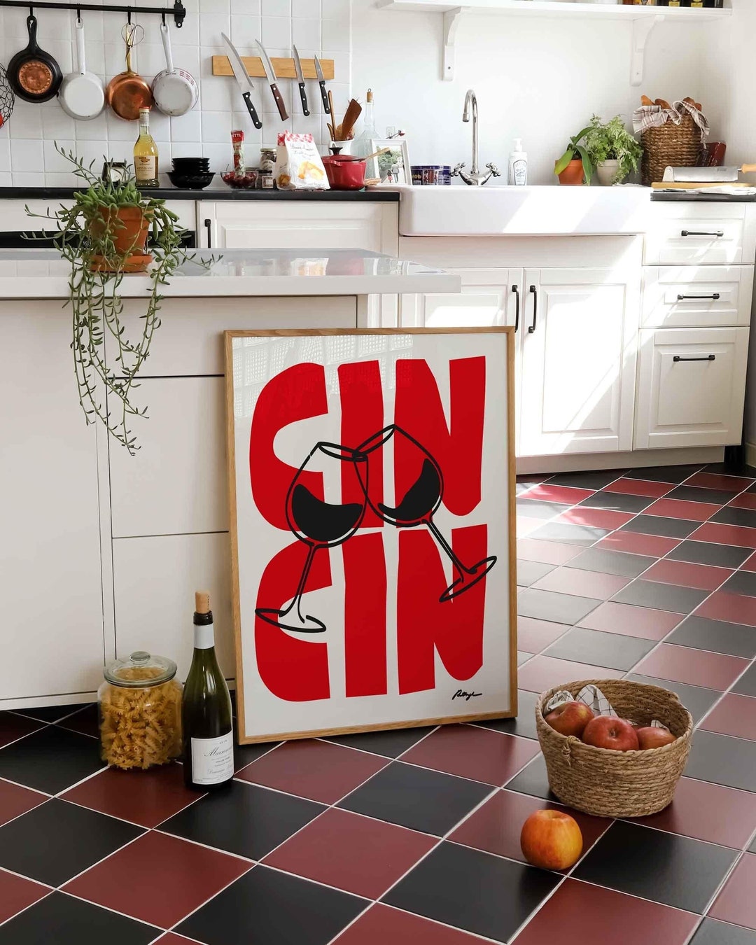 Cin Cin Print: Retro Wine Glasses Poster, Kitchen Bar Art - Etsy