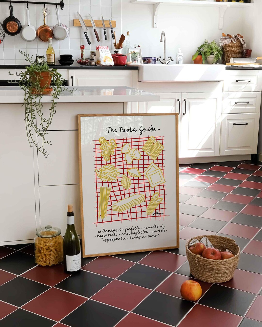 Pasta Guide Print, Hand Drawn Food Poster, Modern Kitchen Wall Art, Mid ...