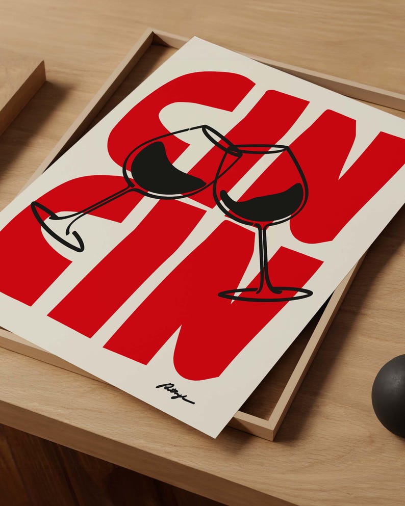 Cin Cin Print: Retro Wine Glasses Poster, Kitchen Bar Art - Etsy