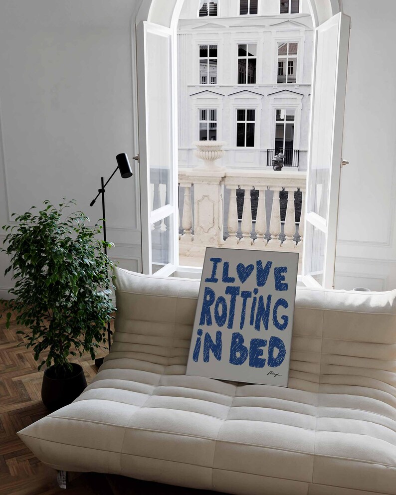 I Love Rotting in Bed Print: Bold Typography Bedroom Wall Art, Above ...