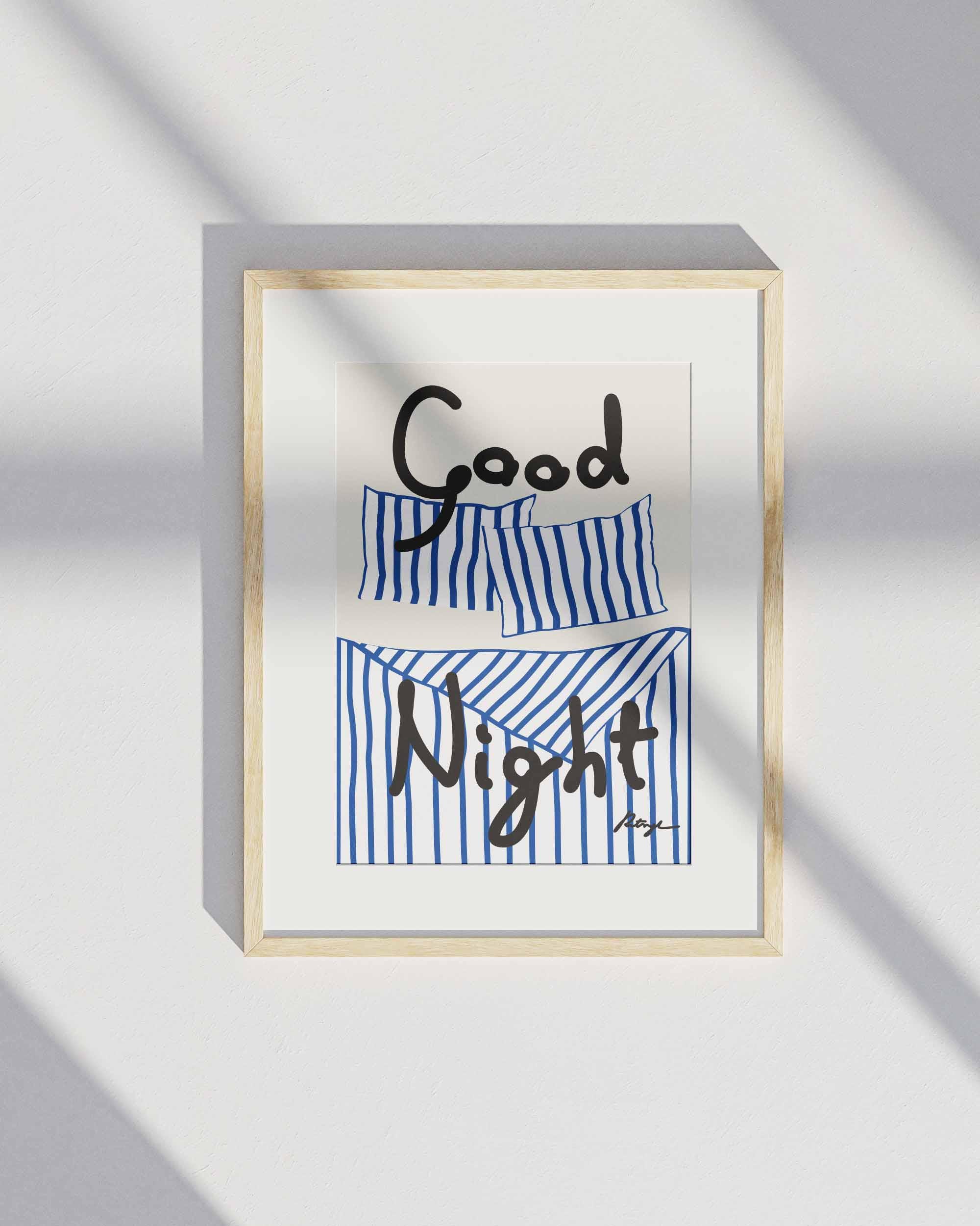 Goodnight Print, Hand Drawn Bedroom Wall Art, Cute Above Bed Poster ...