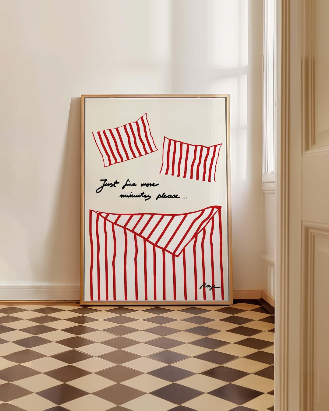 Stay in Bed Print, Goodnight Poster, Handdrawn Bedroom Wall Art, Cute ...