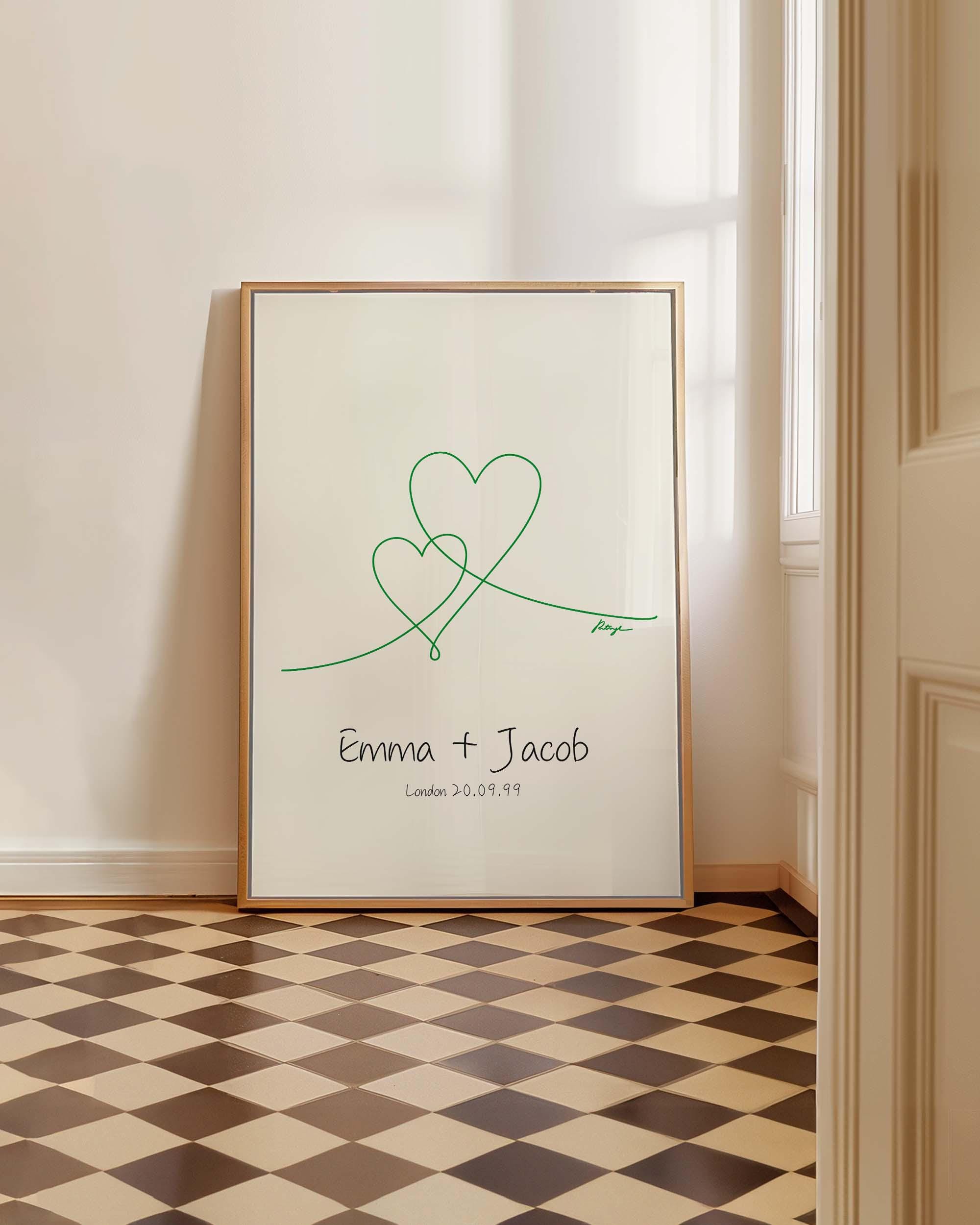 Personalized Two Hearts Print, Custom Couple Names Poster, Anniversary ...