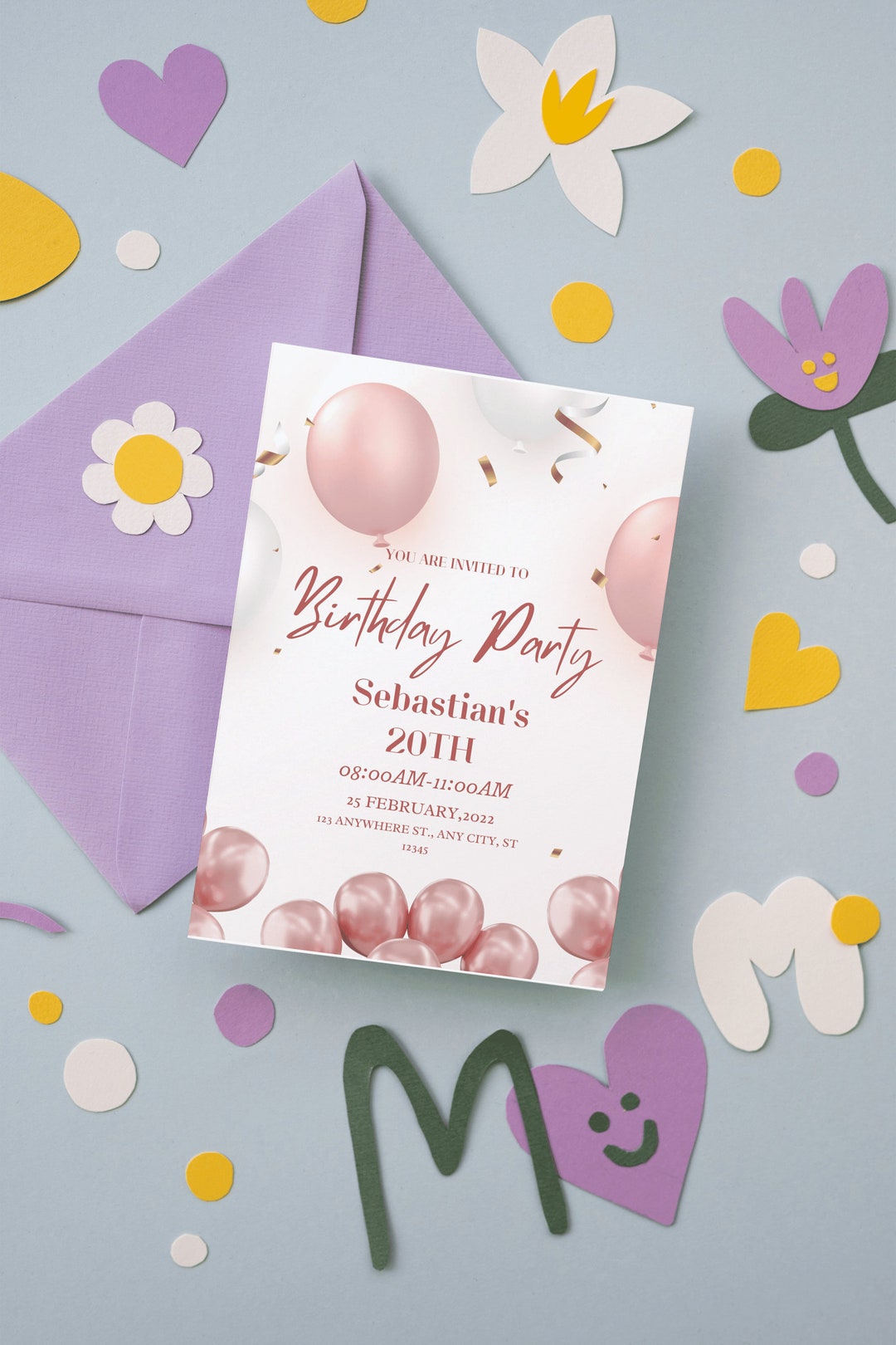 Pink Modern Birthday Party Invitation - Etsy