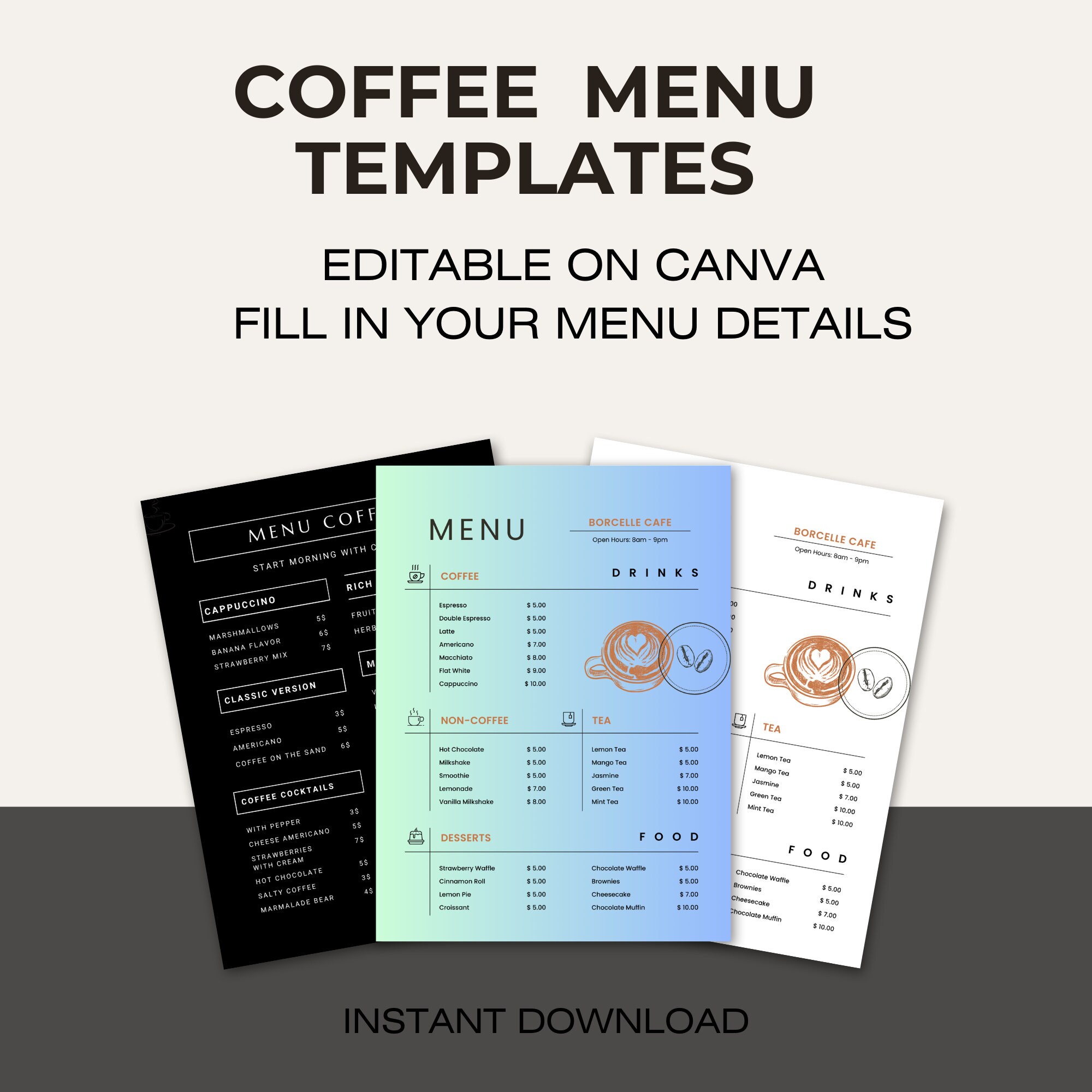 Coffee Menu Templates, Coffee Menu Templates Bundle, Printable Cafe ...