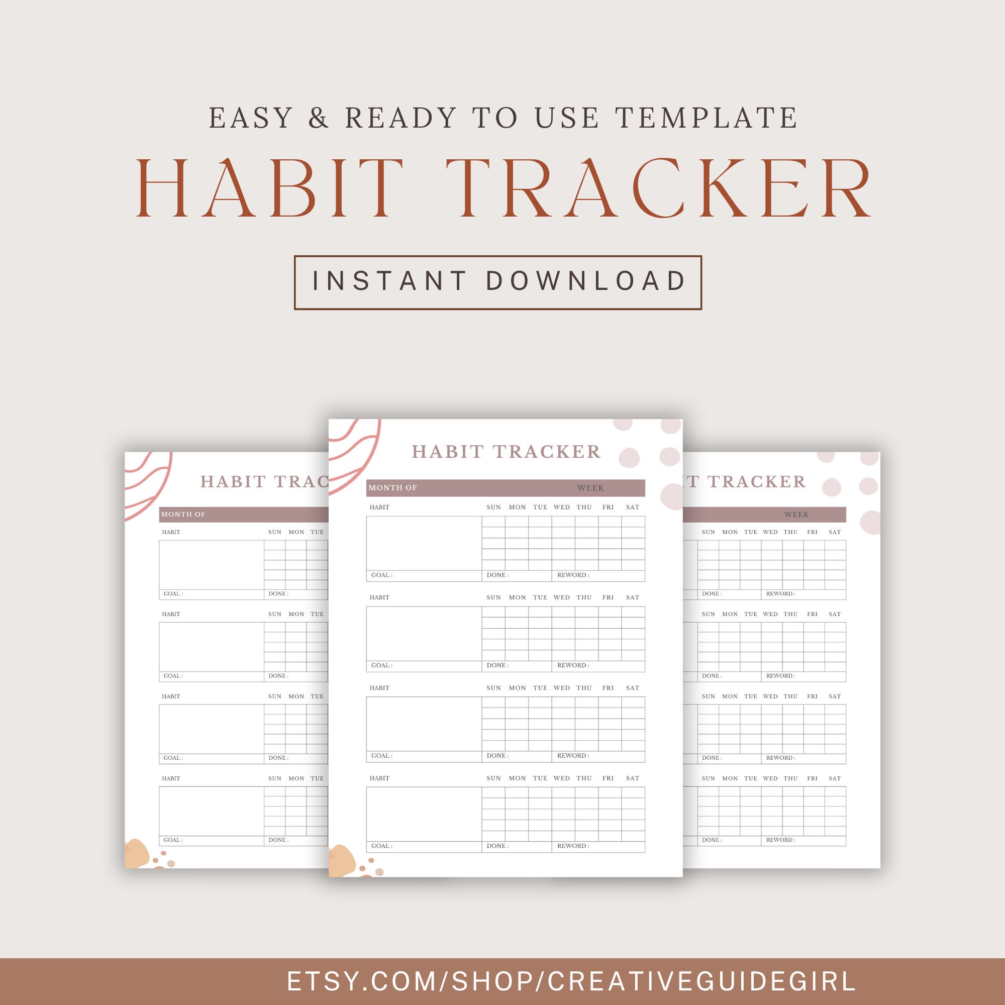 Habit Tracker, Digital Habit, Instant Download Pdf, - Etsy