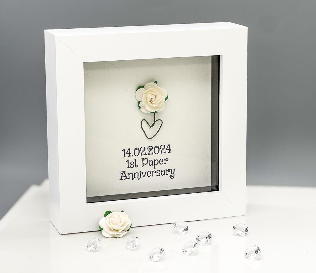 Personalised 1st Paper Anniversary Paper Rose Keepsake - Framed Memento ...