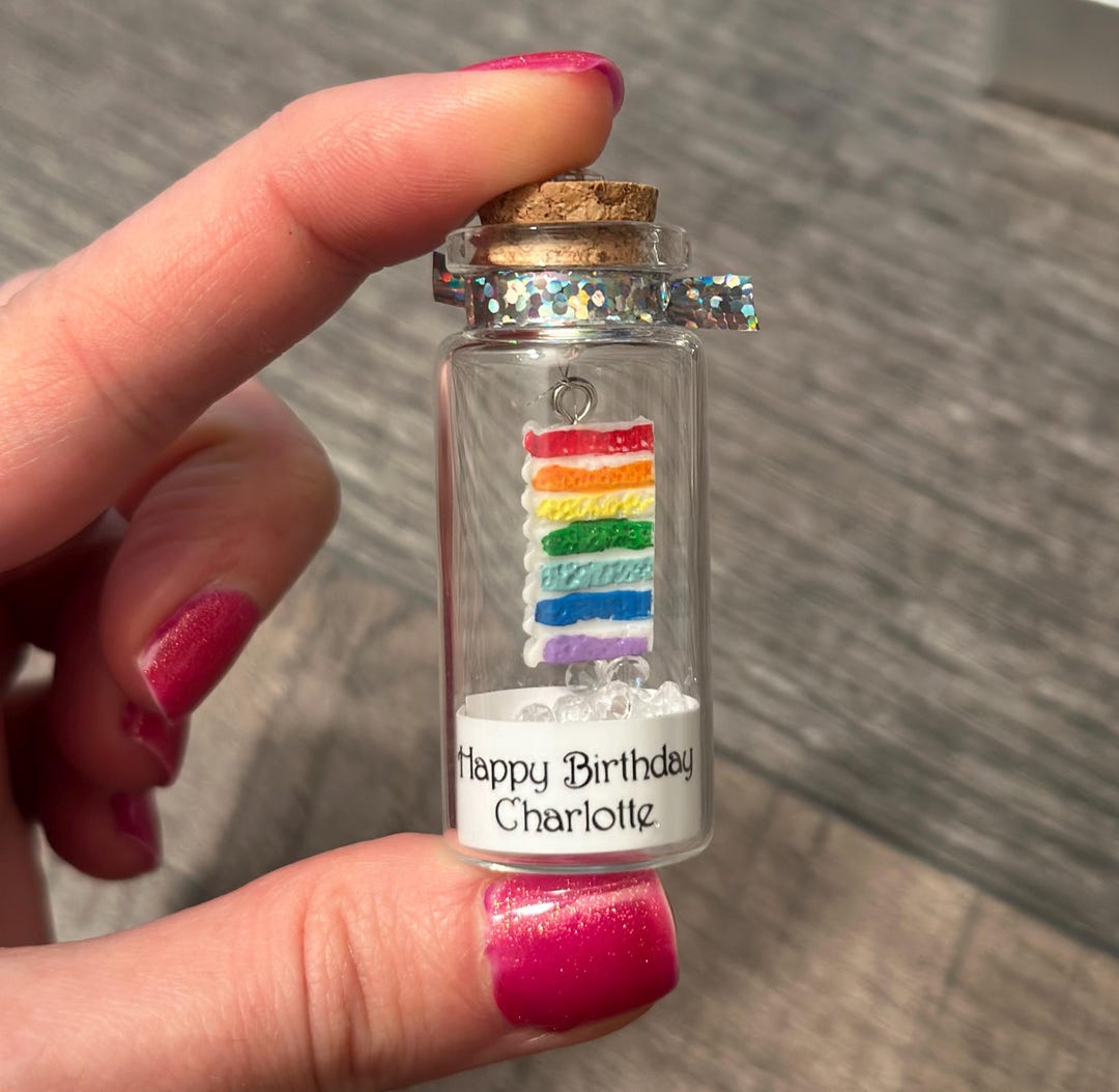 Personalised Happy Birthday Miniature Glass Bottle With a Cake Charm ...