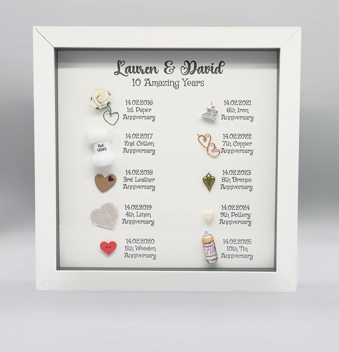 Personalised 10th Tin Anniversary Gift, 10th Wedding Anniversary Gift ...