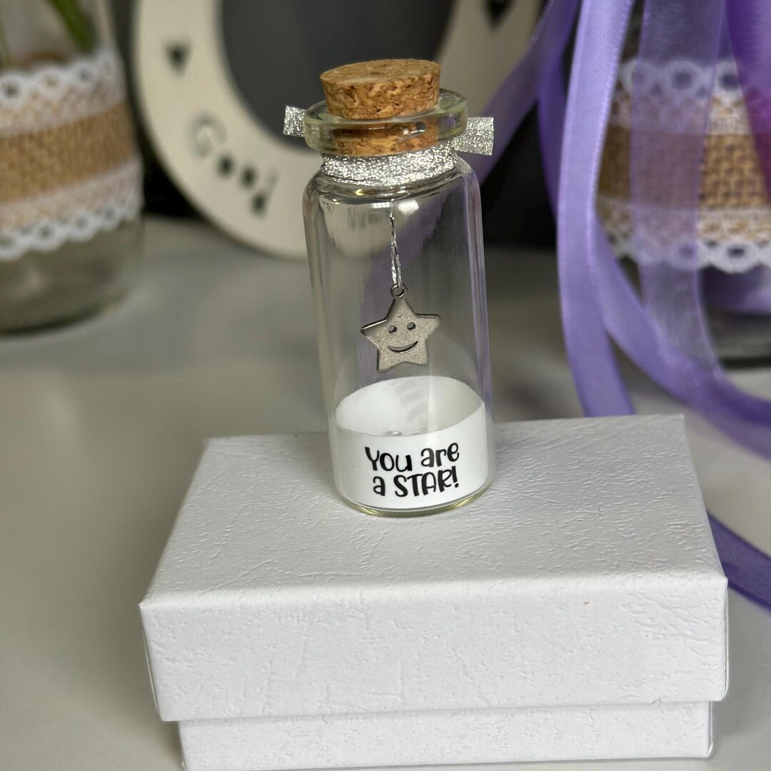 Personalised Miniature Star Charm Gift - Tiny Glass Bottle With Cork ...