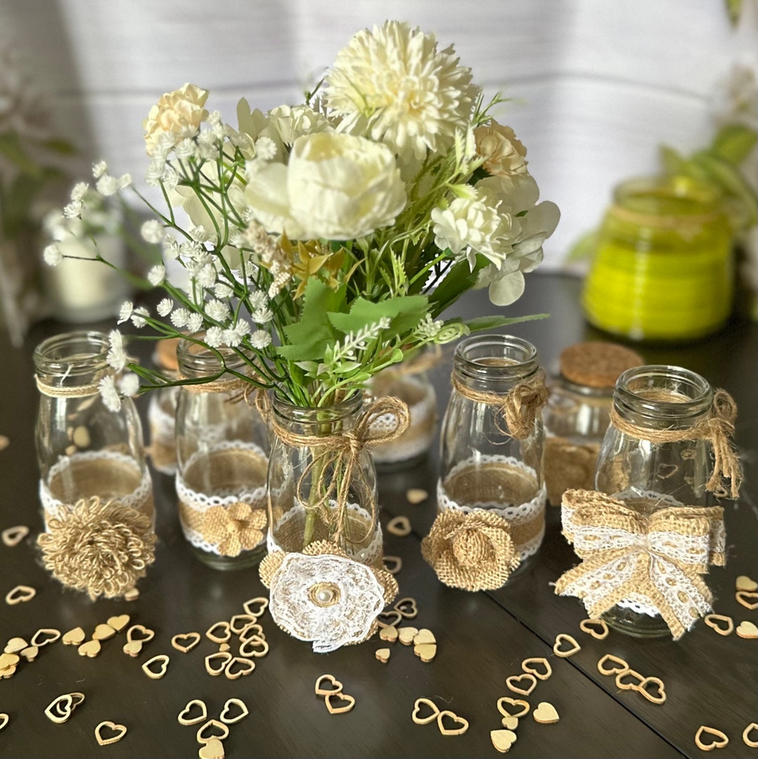 Rustic Vintage Look Wedding Flowers Vases Handmade Hessian Glass Jars ...