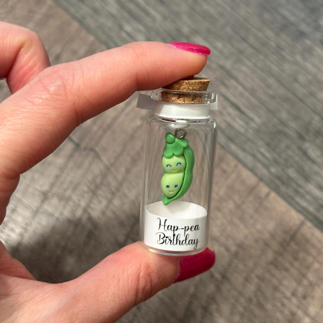 Personalised Happy Birthday Miniature Glass Bottle With Peas Charm ...
