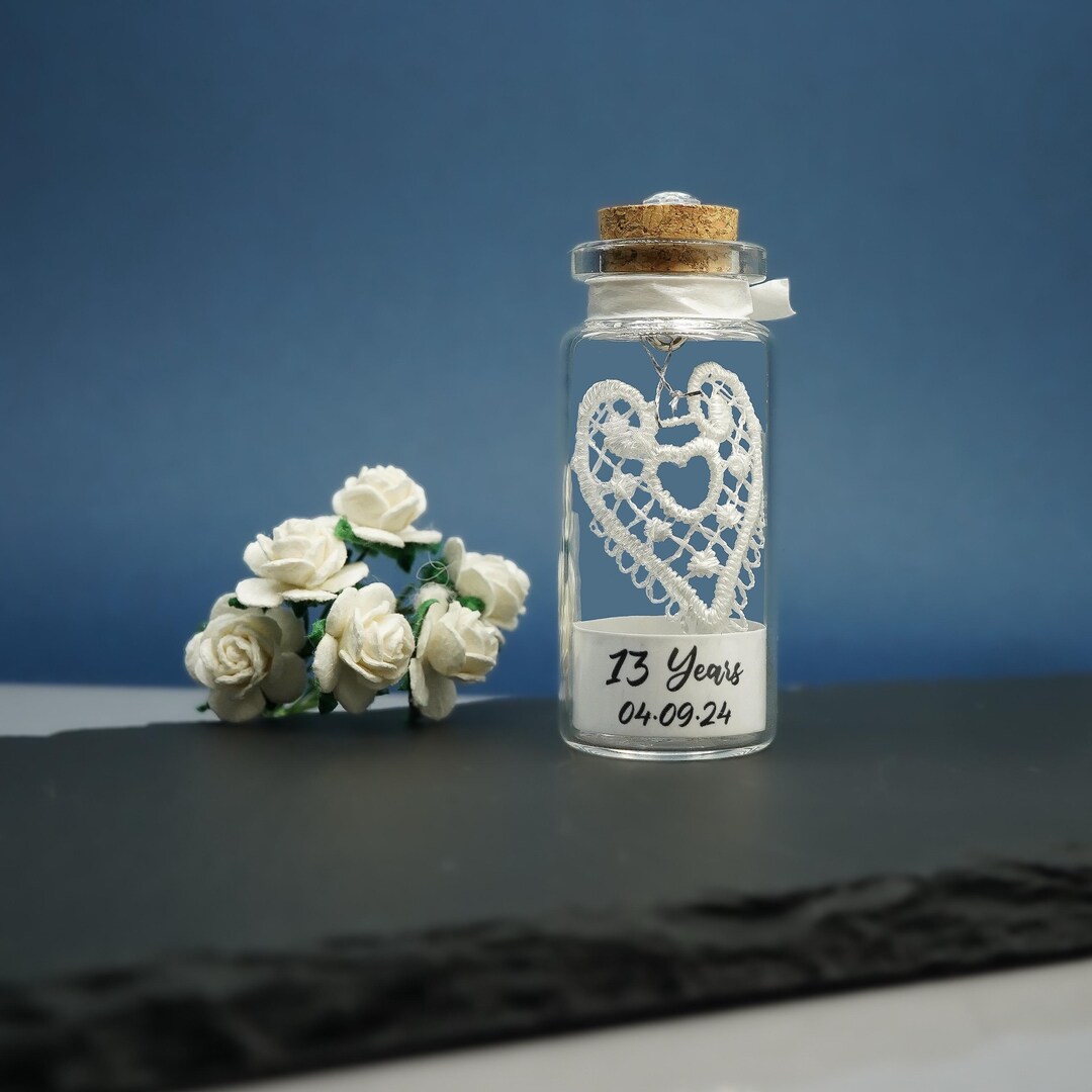 Personalised 13th Lace Anniversary Tiny Keepsake Gift, 13 Years Wedding Anniversary Card ...