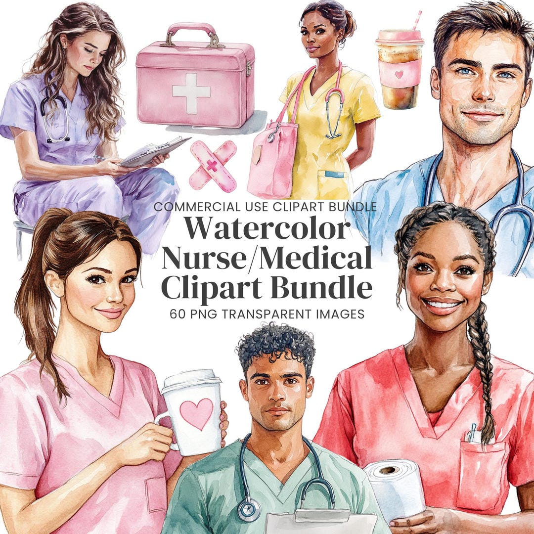 Watercolor Nurse Clipart, Medical Clipart PNG, Nurse Planner Stickers ...