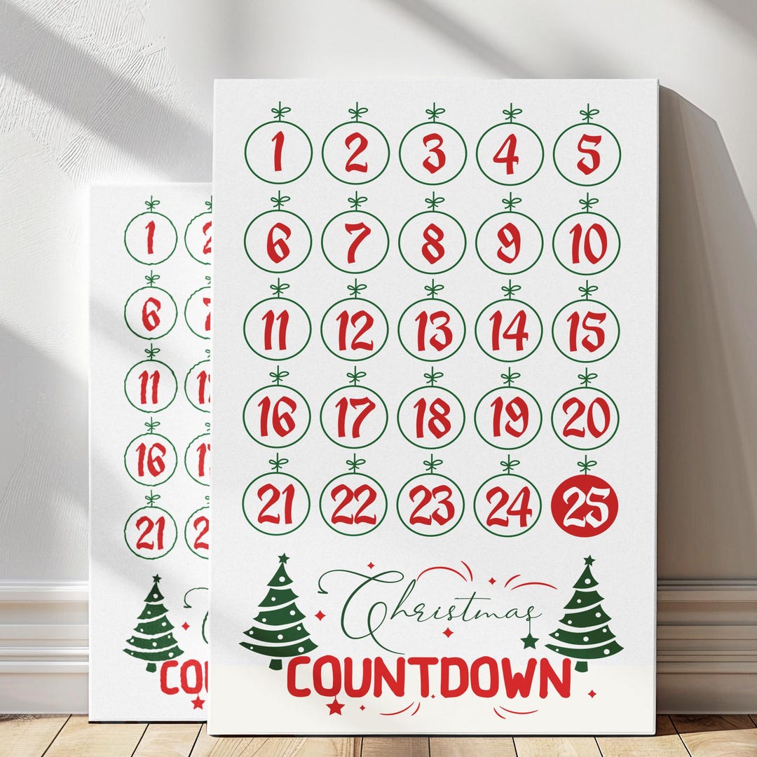 Countdown Christmas Wall Decoration, Christmas Art Print, Winter Wall ...