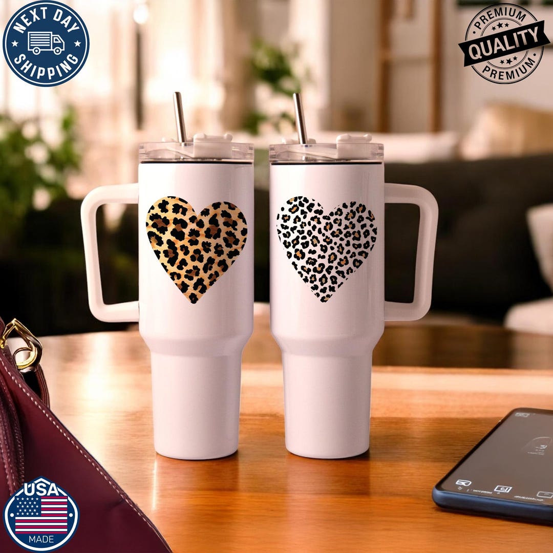 Valentine Heart Stanley Cup, Leopard Print Tumbler, Cute Animal Print ...