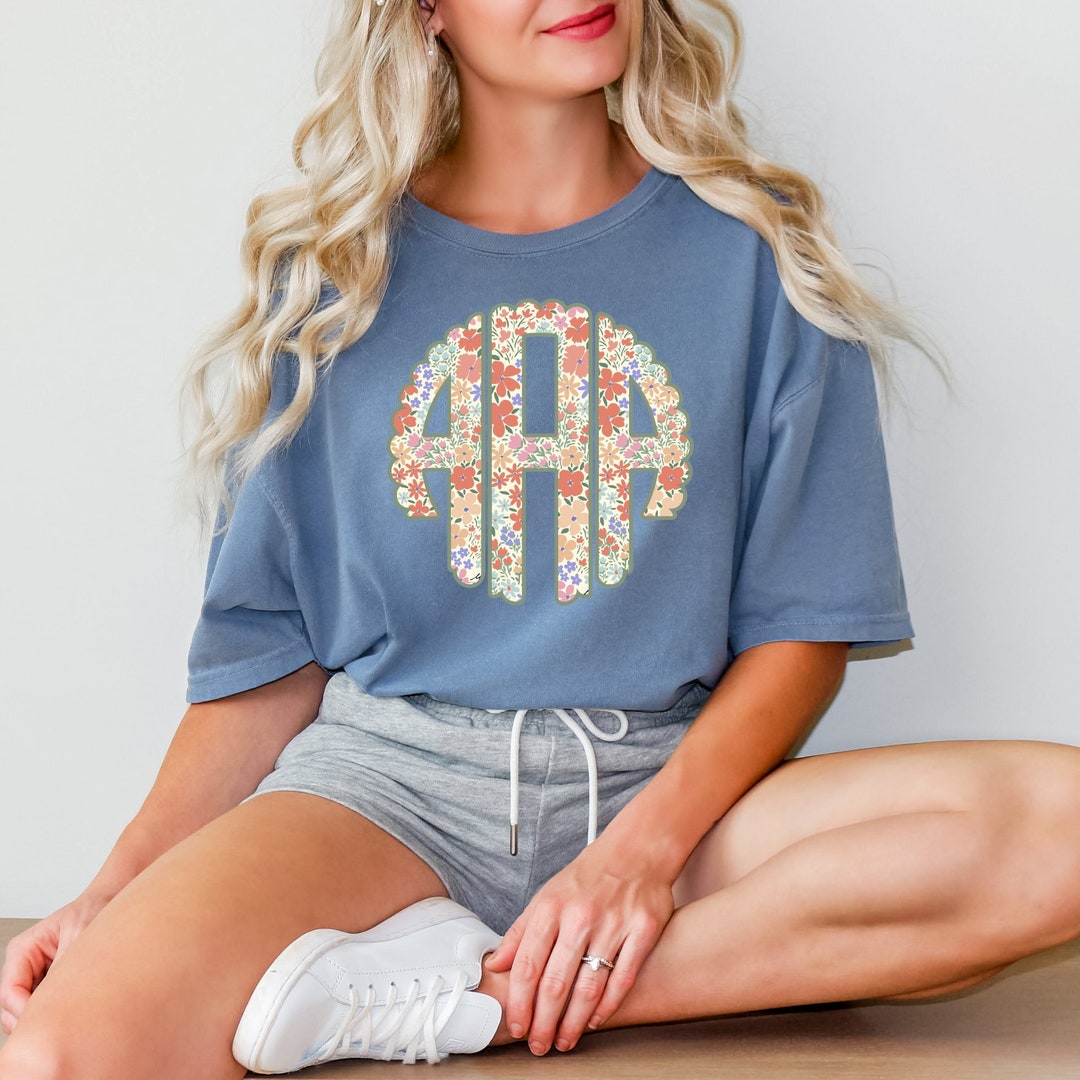 Custom Simple Floral Scalloped Monogram / Monogram Tee / Personalized ...