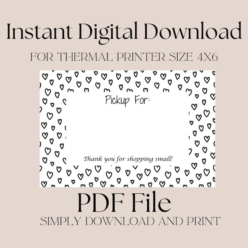 Heart Digital Thermal Printer Label 4x6 | Instant Download | Shipping ...