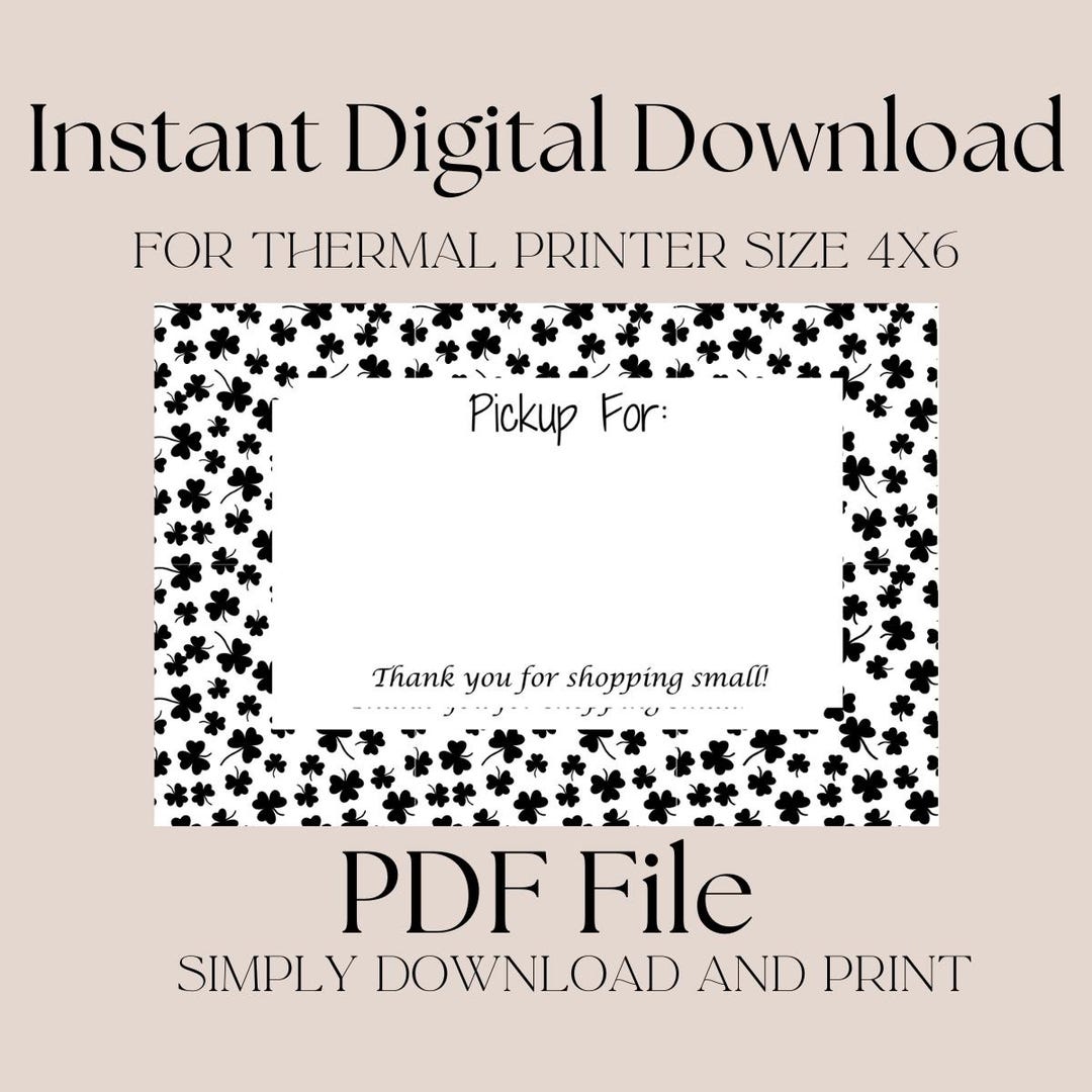 Clover Digital Thermal Printer Label Instant Download 4x6 Pick Up - Etsy