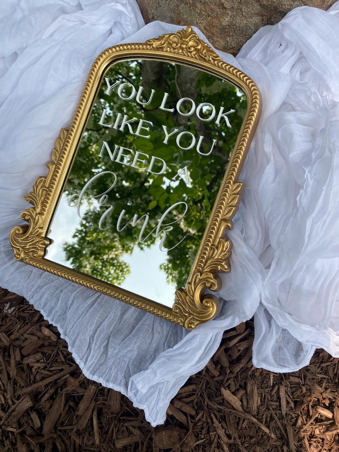 Gold Bar Mirror Sign for Wedding You Look Like You Need a Drink, Bar ...