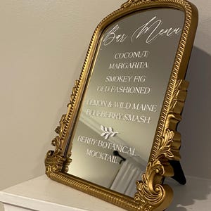 Gold Framed Bar Menu Mirror Sign: Wedding & Cocktail Decor - Etsy