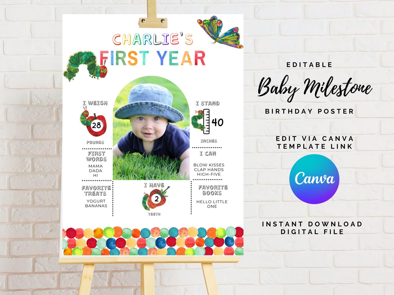 Hungry Caterpillar Milestone Editable Template Caterpillar Birthday ...