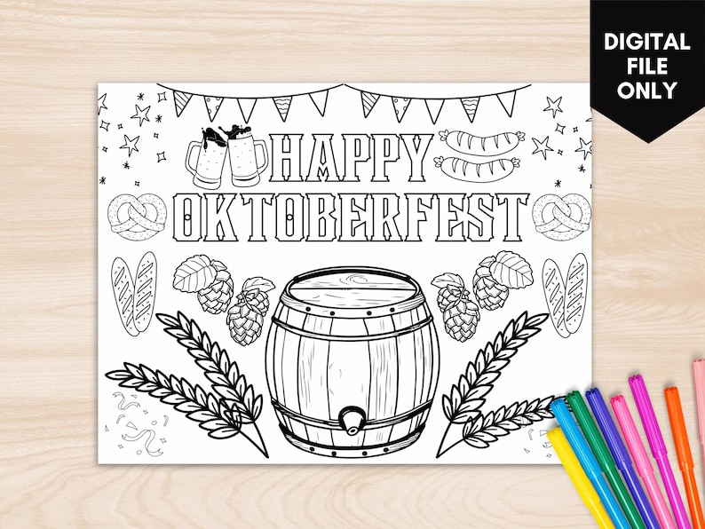 Oktoberfest Coloring Page Printable Beer Festival Coloring Placemat ...