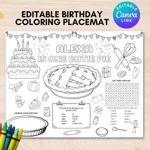 Pie Birthday Coloring Activity Page Editable Cutie Pie Birthday ...
