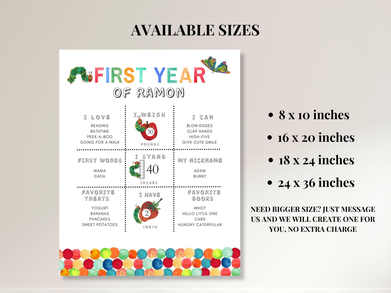 Hungry Caterpillar Milestone Editable Template Caterpillar Birthday ...