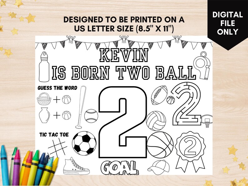 Custom Born Two Ball Birthday Coloring Page Printable Sports Coloring ...