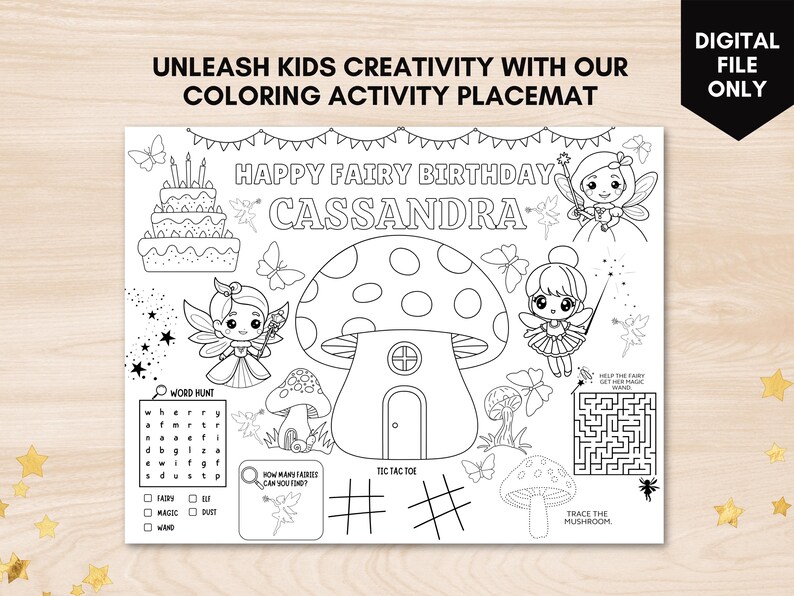 Editable Fairy Birthday Coloring Placemat Fairy Coloring Activity ...