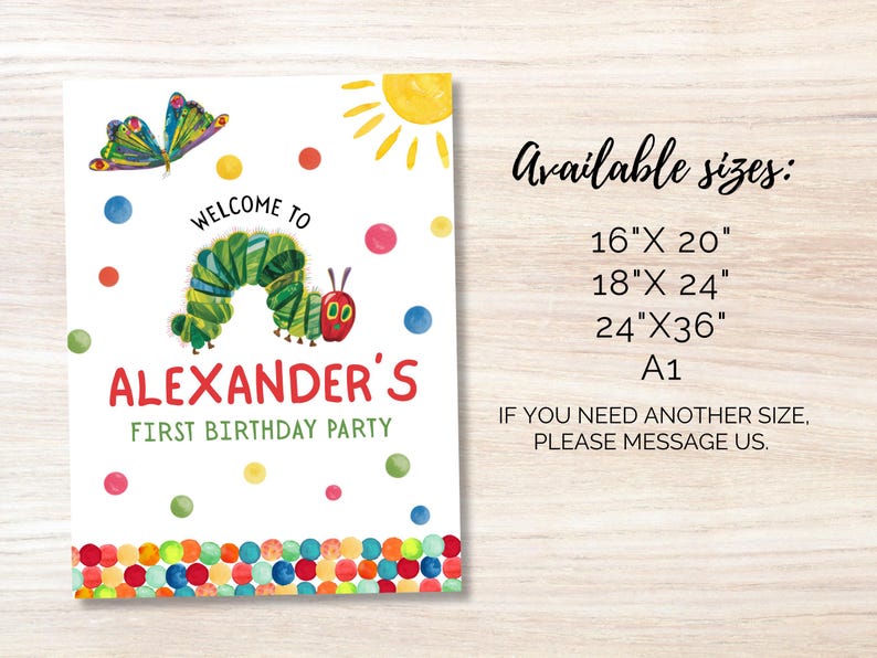 Very Hungry Caterpillar Birthday Welcome Sign Editable Caterpillar ...