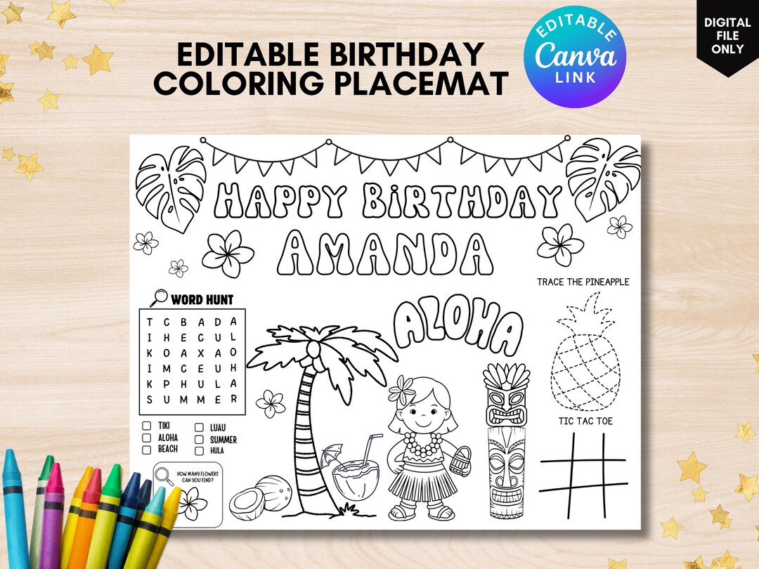 Aloha Luau Birthday Coloring Page Printable Hawaiian Birthday Activity ...